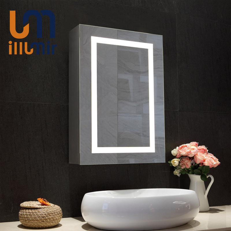 Wall Mounted LED Lighted Bathroom Mirror Cabinet in Modern Style with ...